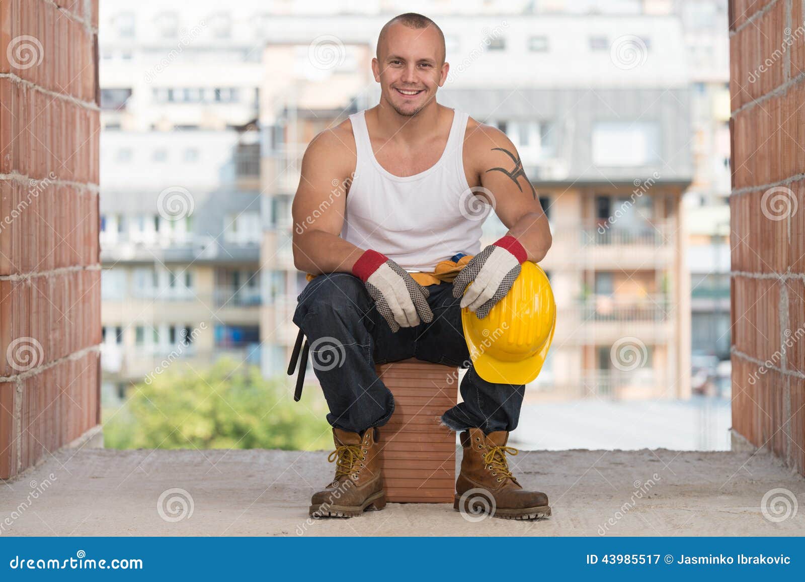 Construction Worker Taking a Break on the Job Stock Image - Image of ...