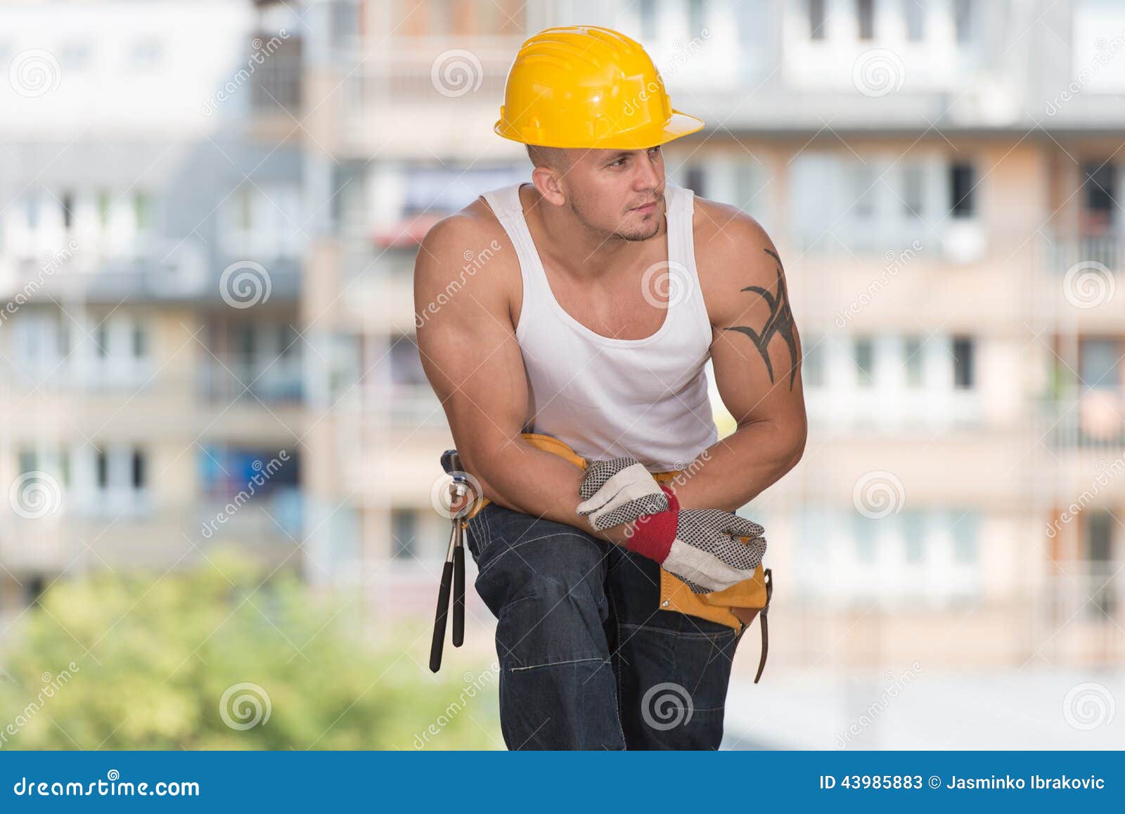 Construction Worker Taking a Break on the Job Stock Image - Image of ...