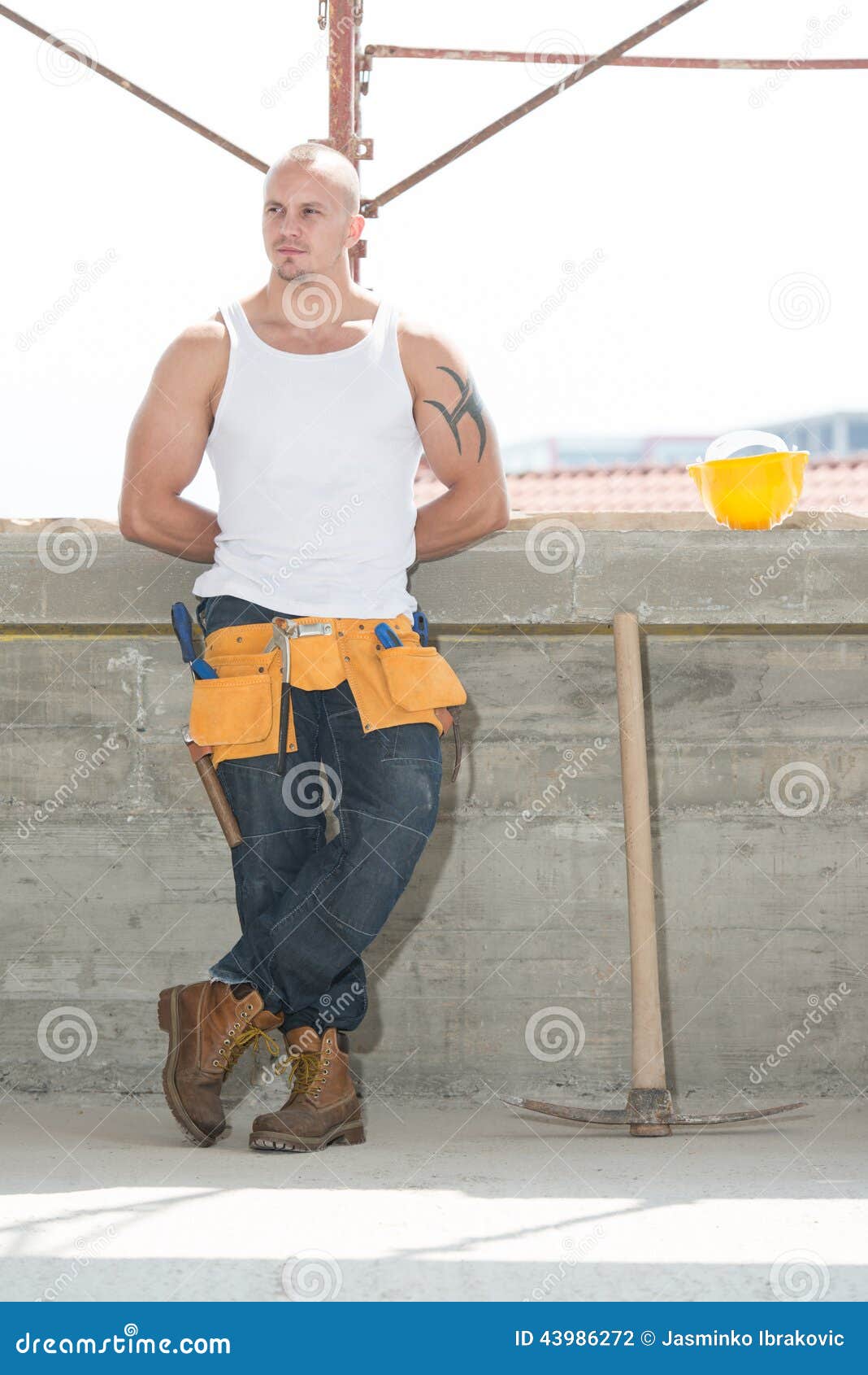 Construction Worker Taking a Break on the Job Stock Photo - Image of ...