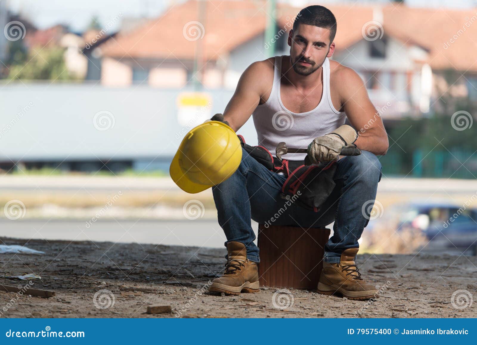 Construction Worker Taking a Break on the Job Stock Photo - Image of ...