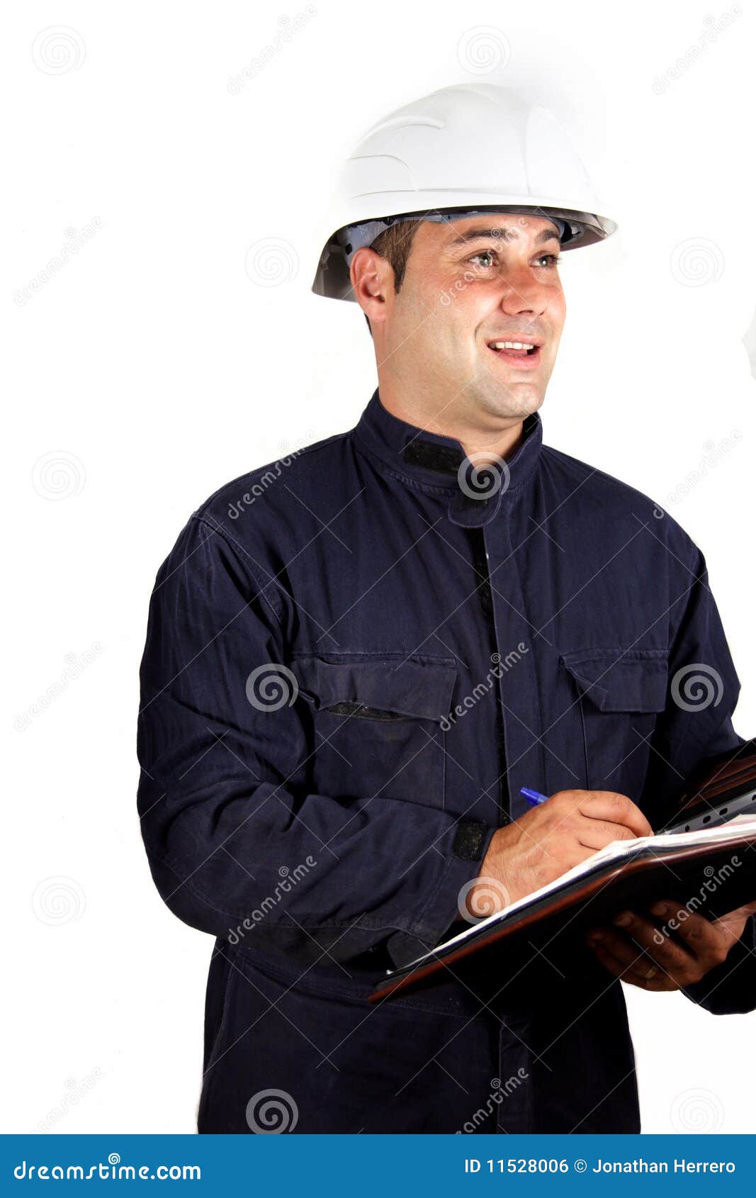 Construction Worker Taking Notes Stock Photo - Image of overalls ...