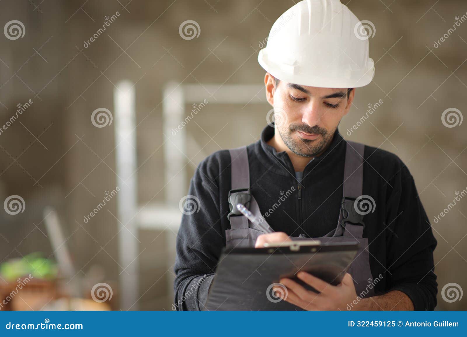 Construction Worker Taking Notes on Clipboard Stock Image - Image of ...