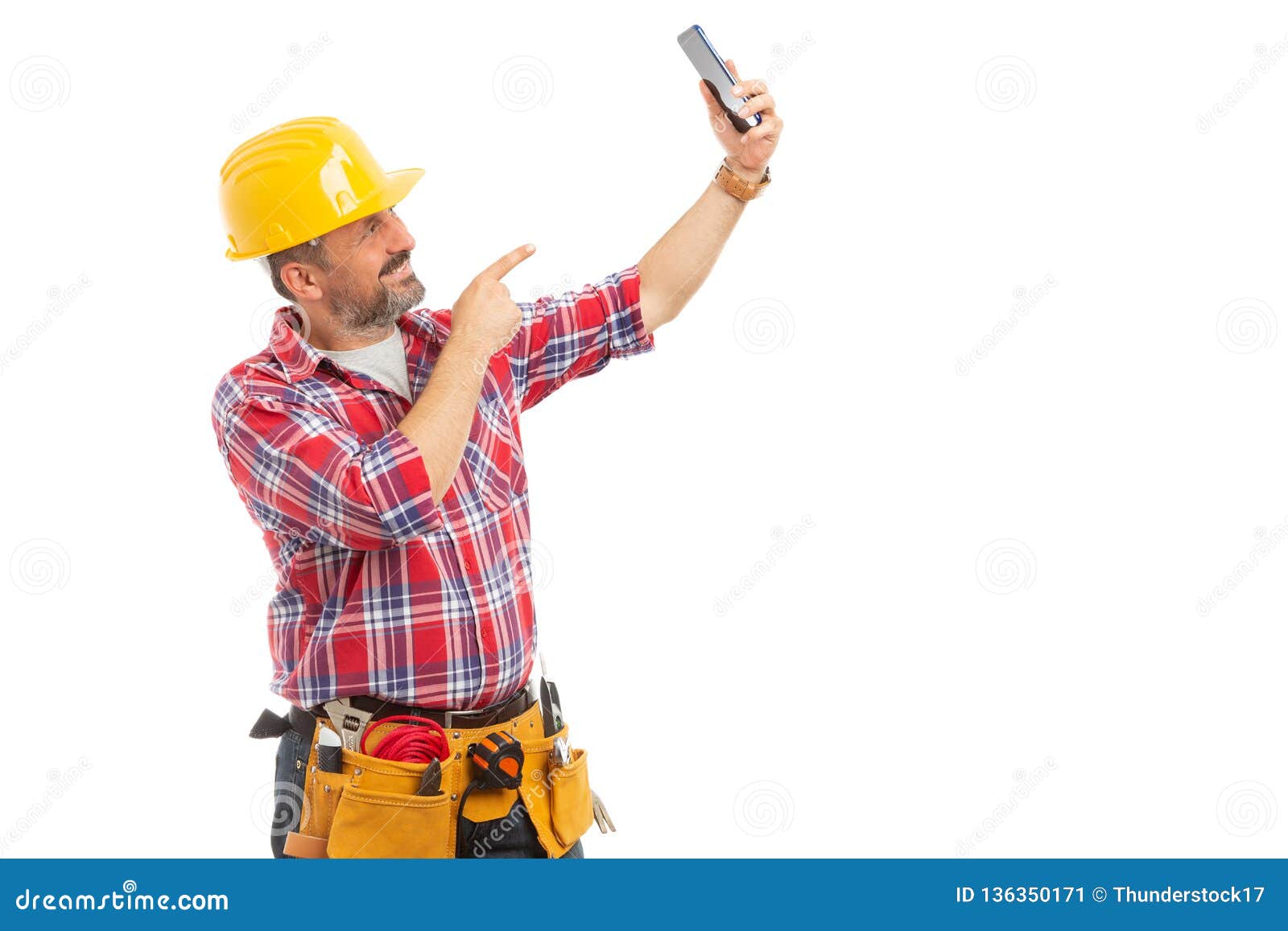 Construction Worker Taking Selfie Stock Image - Image of index, constructor: 136350171