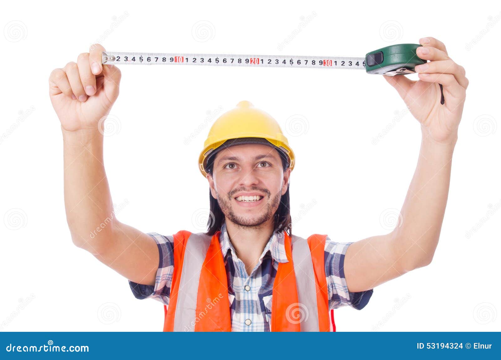 Construction Worker with Tape-line Isolated on Stock Photo - Image of ...