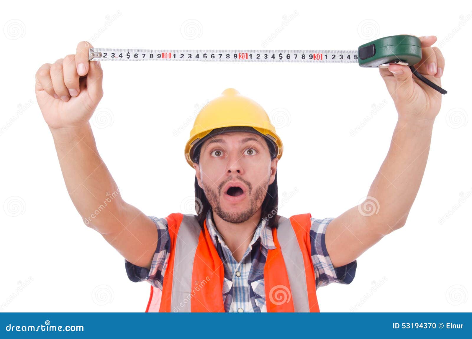 Construction Worker with Tape-line Isolated on Stock Photo - Image of ...