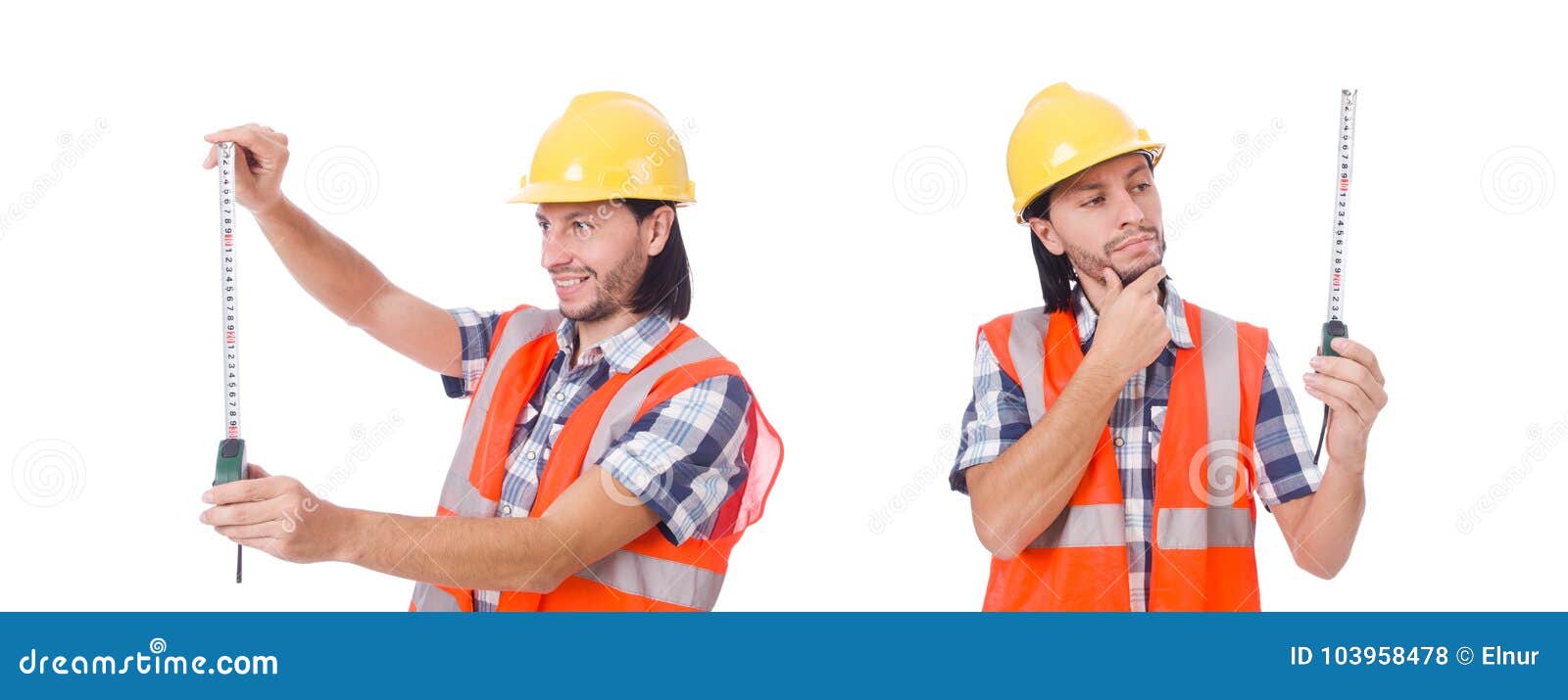 The Construction Worker with Tape-line Isolated on White Stock Photo ...