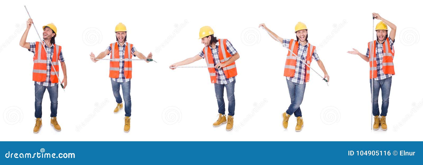 Construction Worker with Tape-line Isolated on White Stock Photo ...