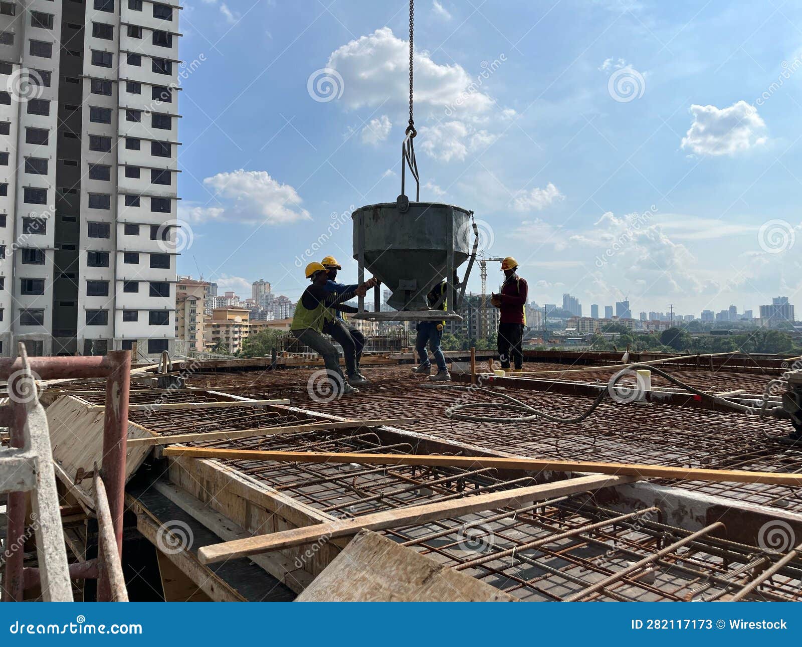 Construction Worker Team is Hard at Work on a Steel Structure in Kuala ...