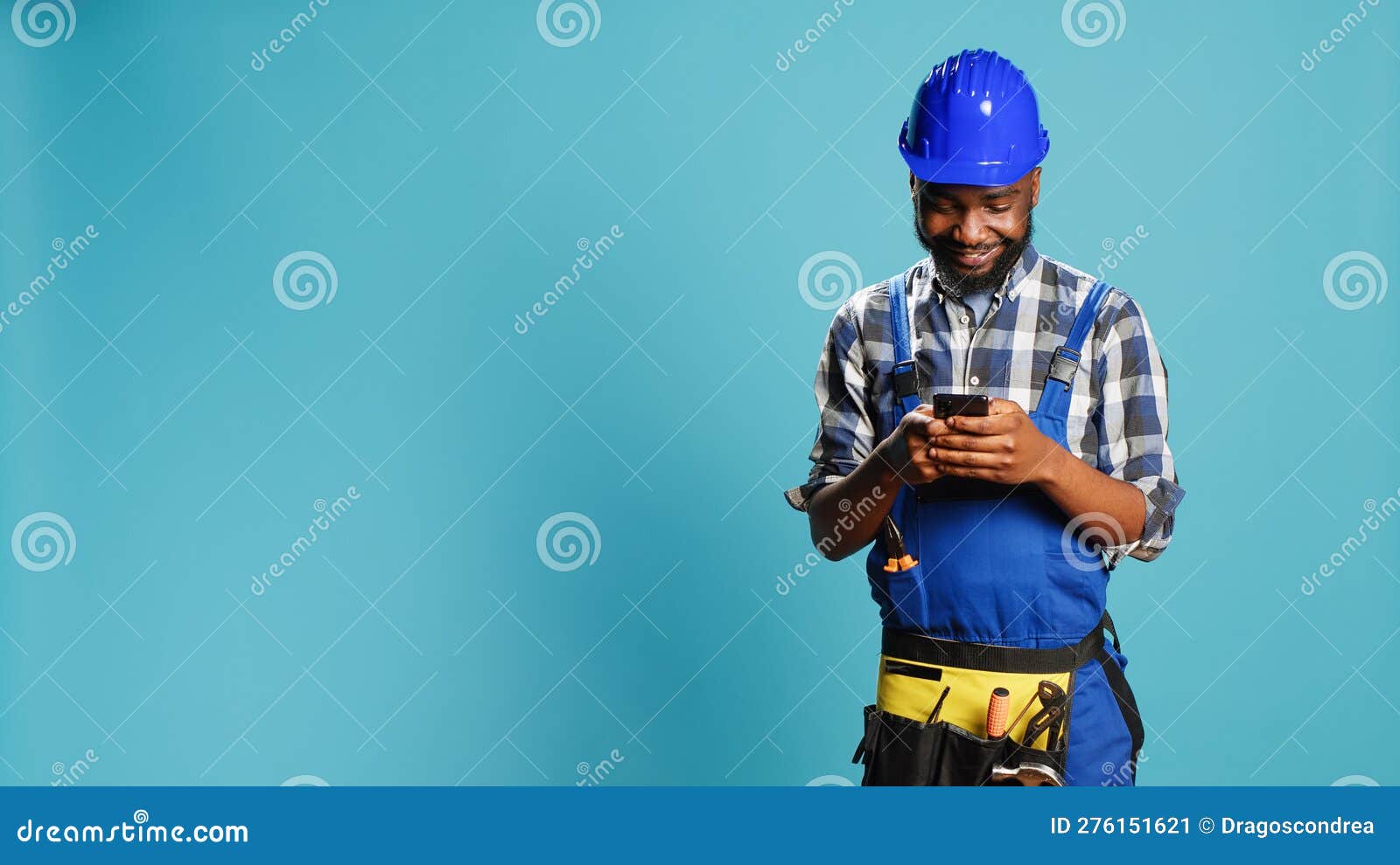 Construction Worker Texting Messages on Smartphone Stock Image - Image ...