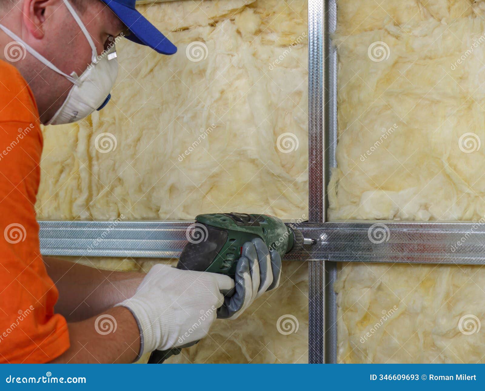 Thermal insulation work stock image. Image of machine - 346609693