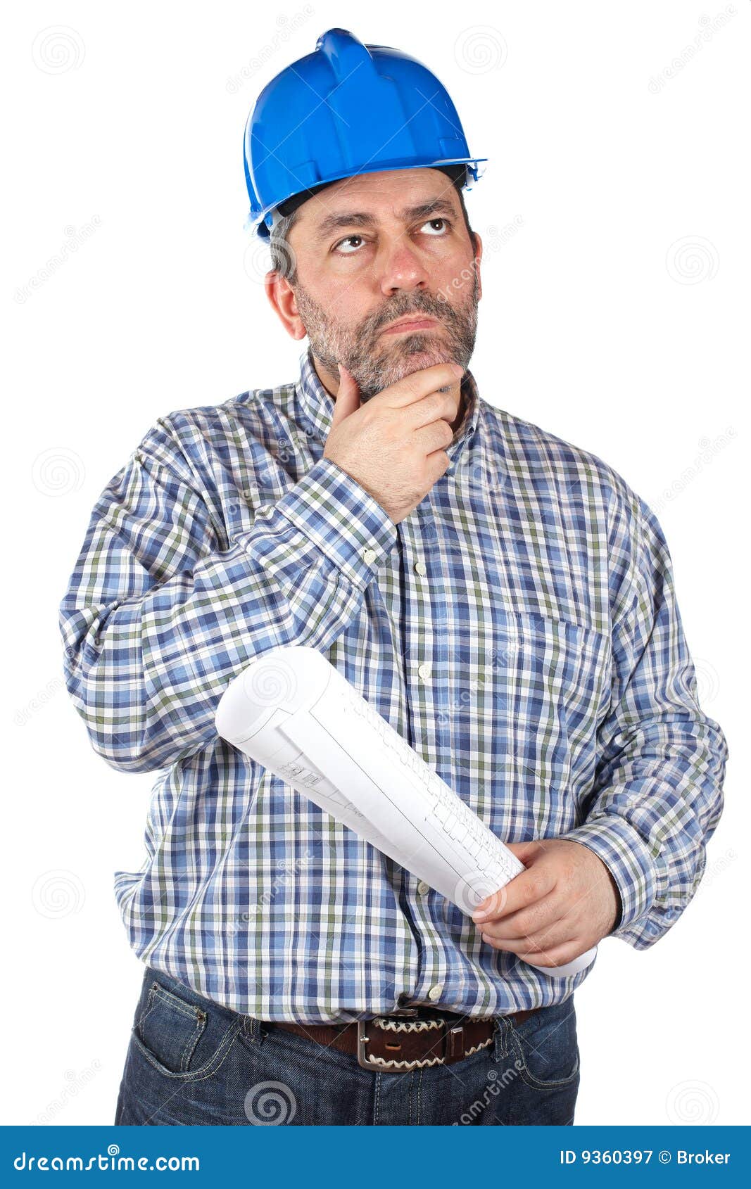 Construction Worker Thinking Stock Image - Image: 9360397