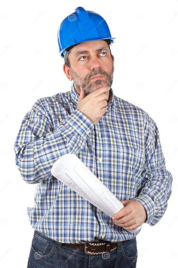 Construction Worker Thinking Stock Image - Image of holding, house: 9360397