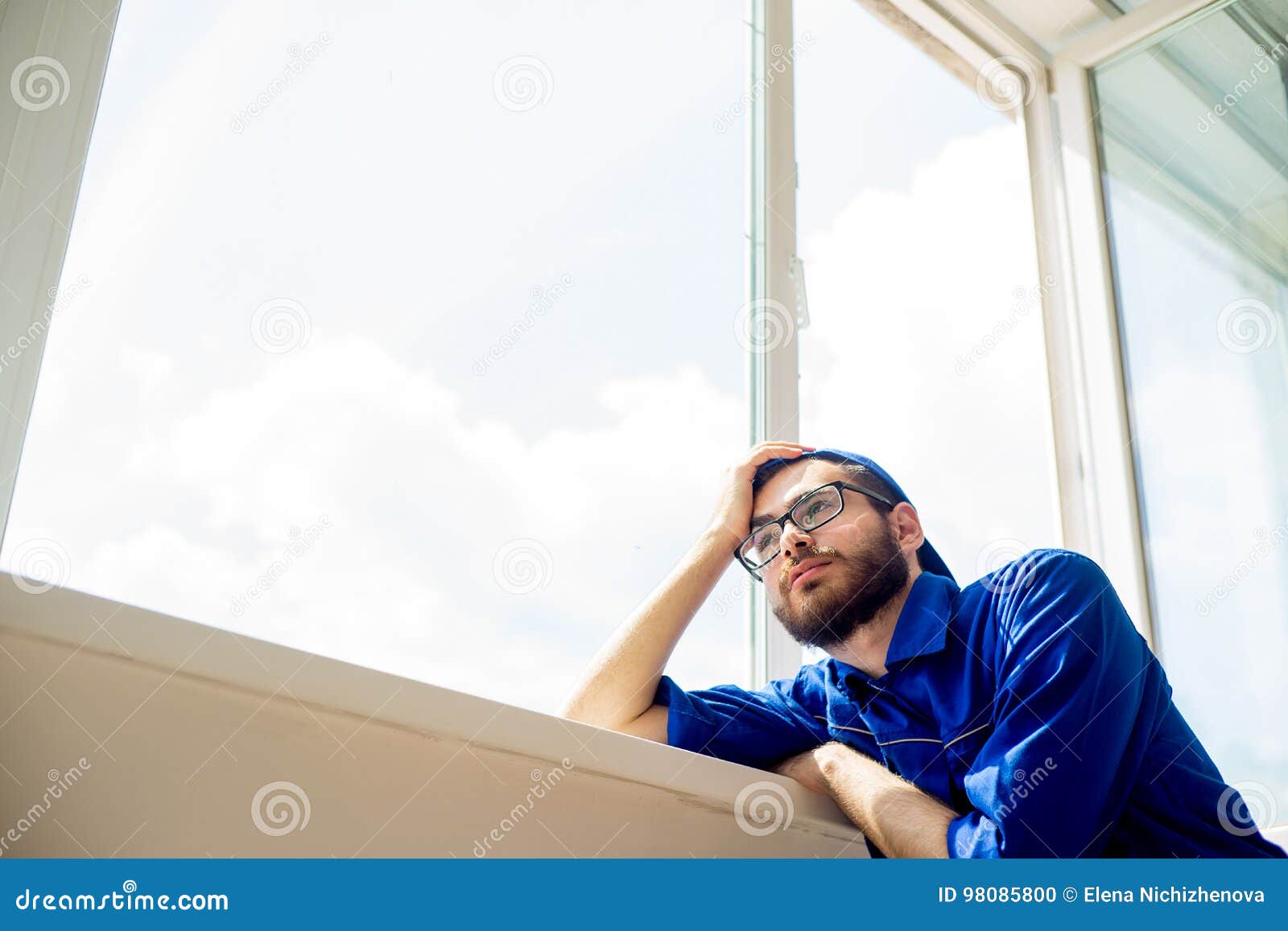 Construction Worker Thinking Stock Photo - Image of office, person ...