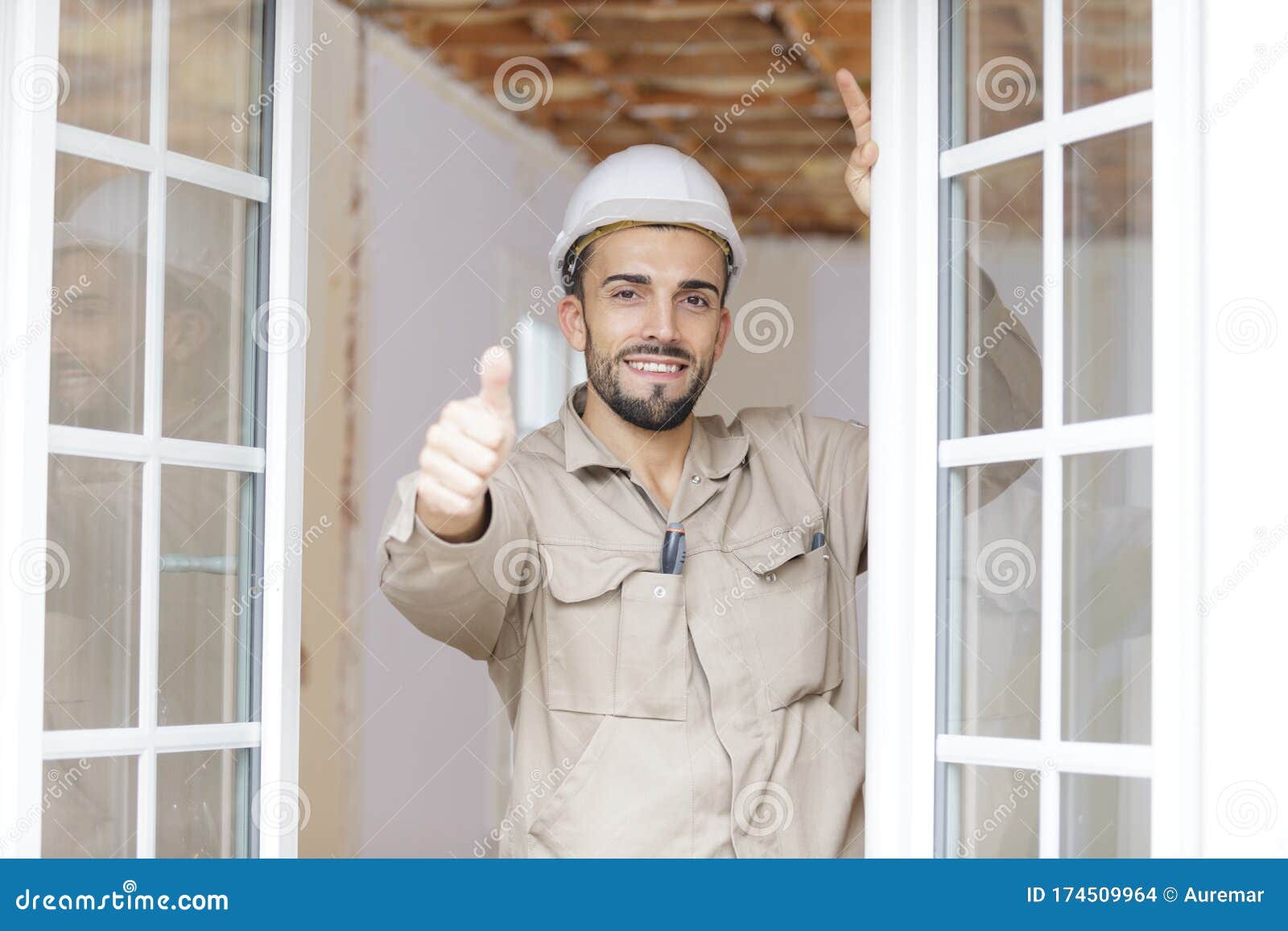 Construction Worker with Thumbs Up Stock Photo - Image of install ...