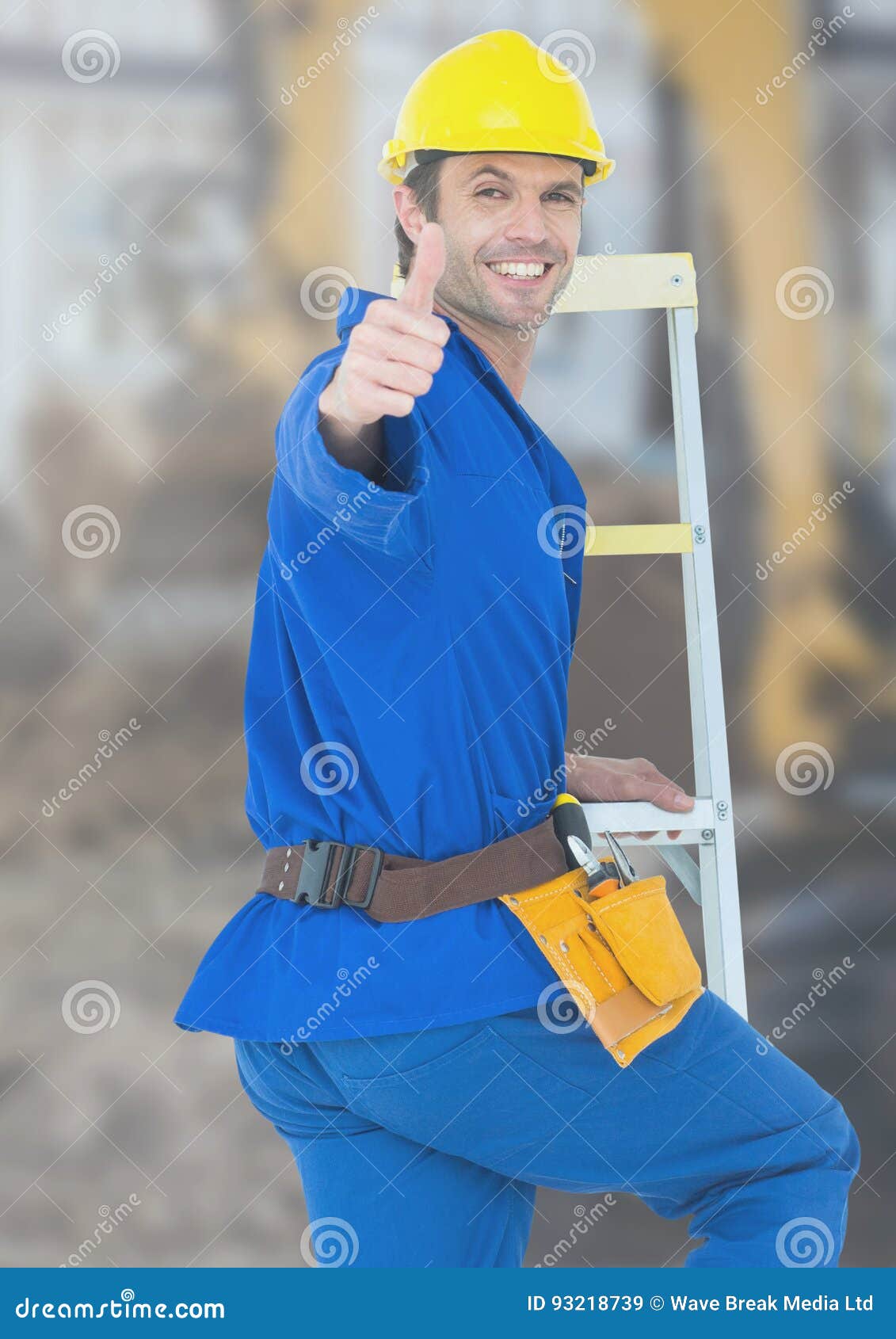 Construction Worker with Thumbs Up in Front of Construction Site Stock ...