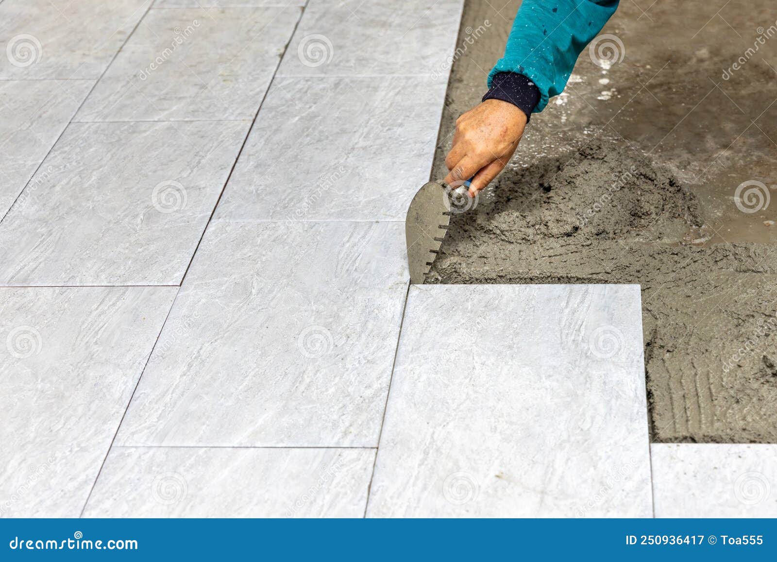 Construction Worker are Tiling on the Floor Stock Image - Image of ...