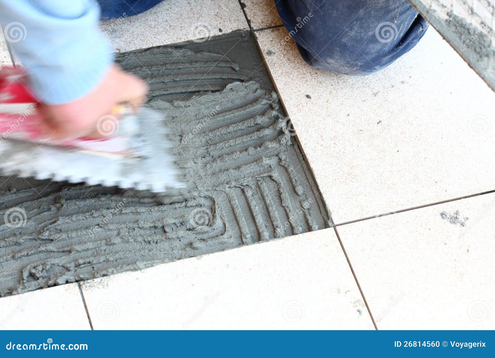 Construction Worker is Tiling at Home Stock Photo - Image of built ...