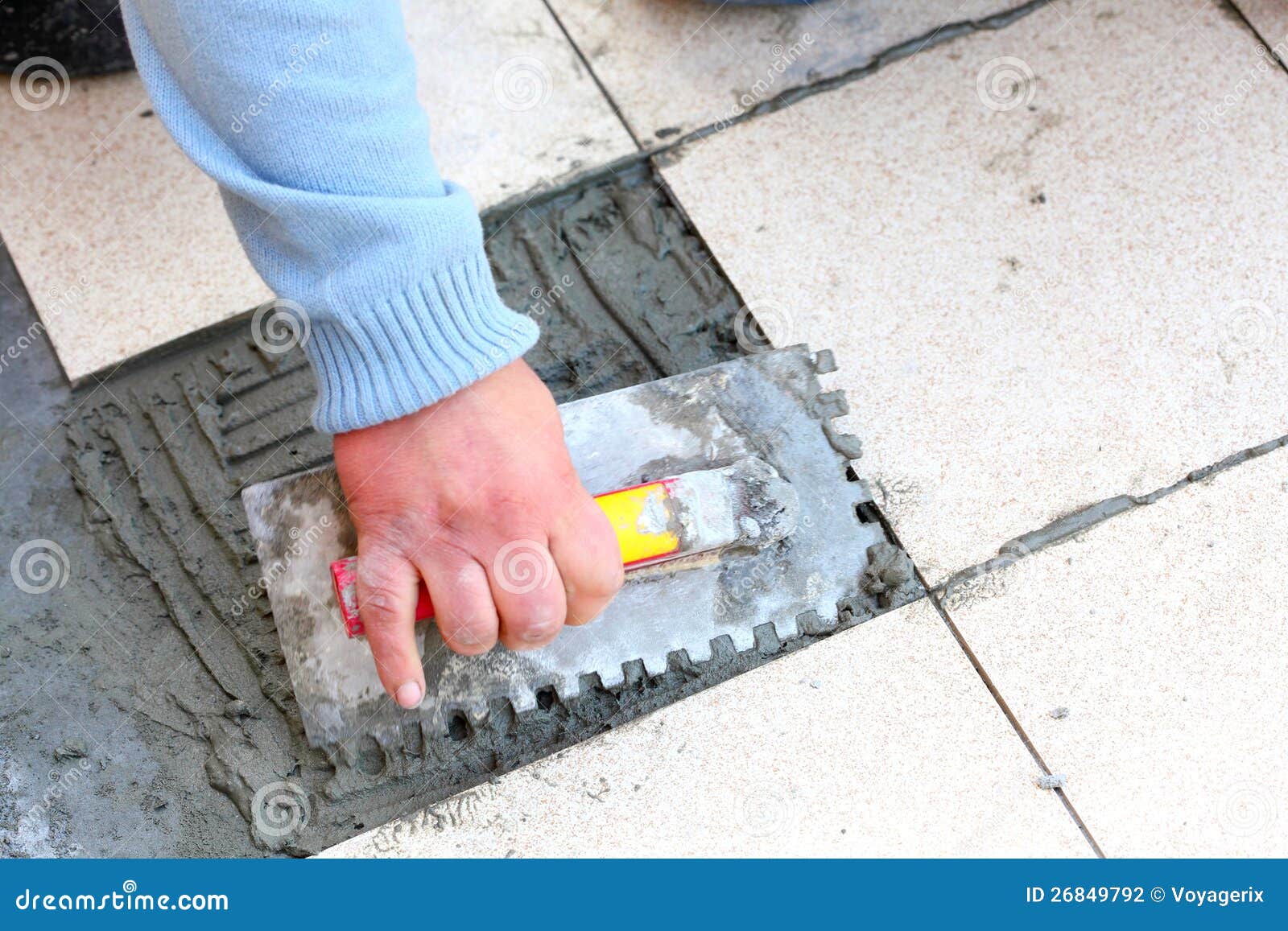 Construction Worker is Tiling at Home Stock Photo - Image of site ...