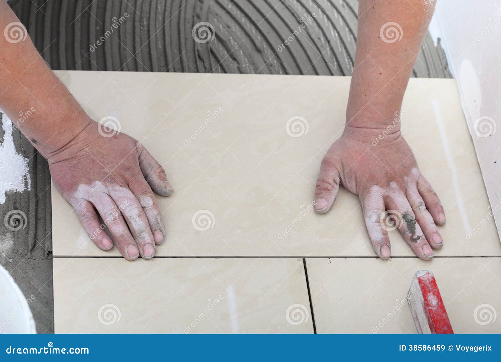 Construction Worker is Tiling at Home Stock Image - Image of real ...