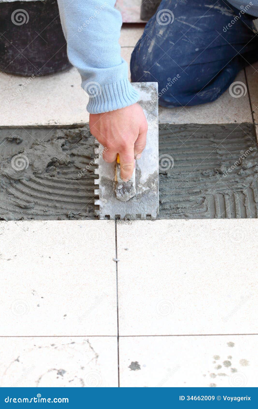 Construction Worker is Tiling at Home Stock Image - Image of building ...
