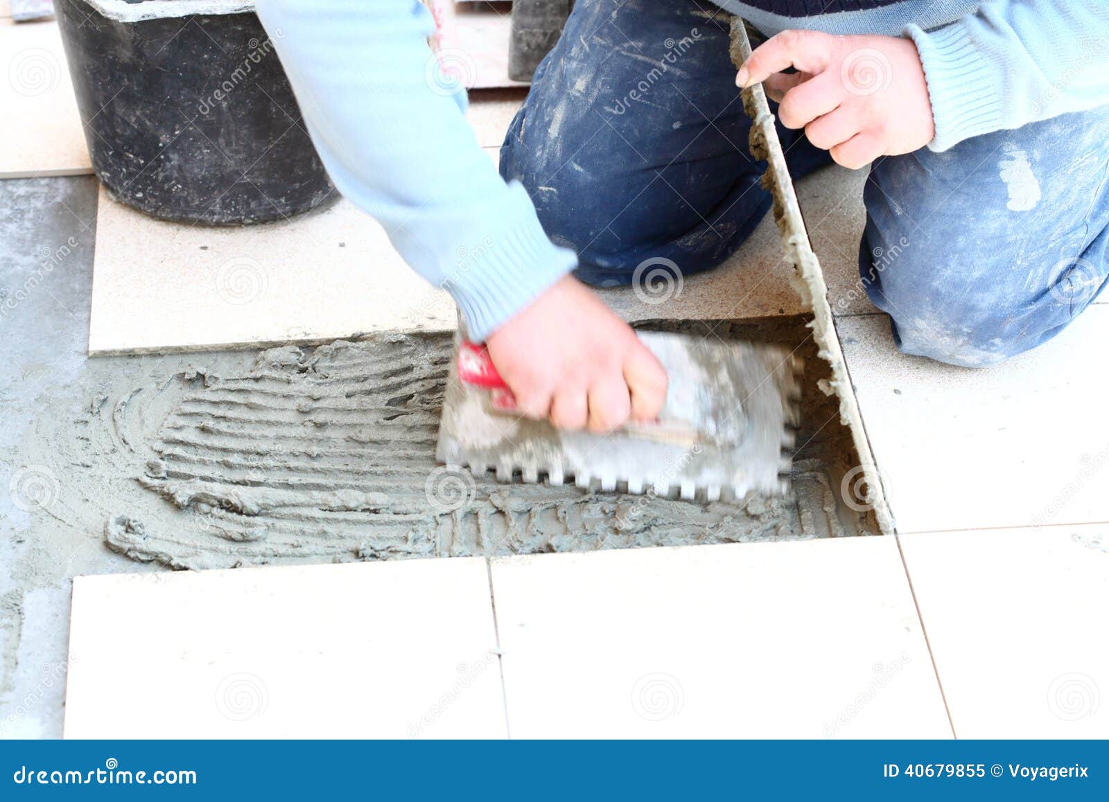 Construction Worker is Tiling at Home Stock Image - Image of work ...