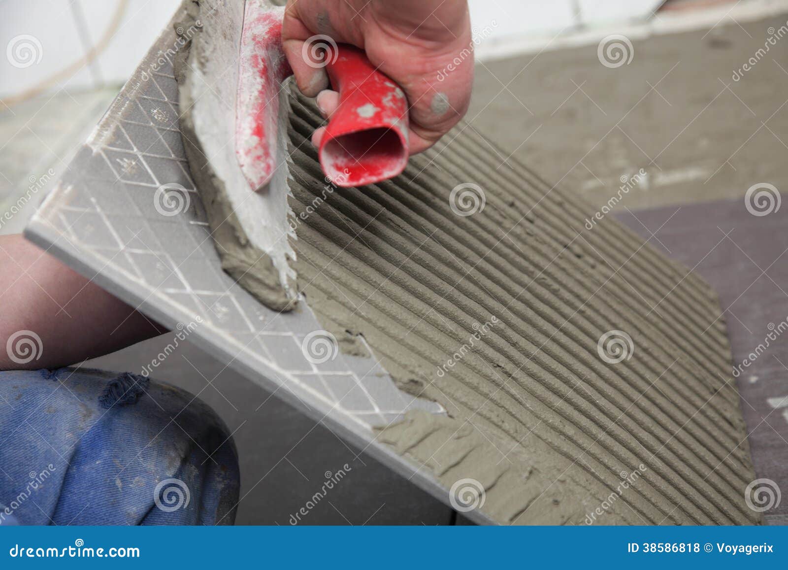 Construction Worker is Tiling at Home Stock Photo - Image of estate ...