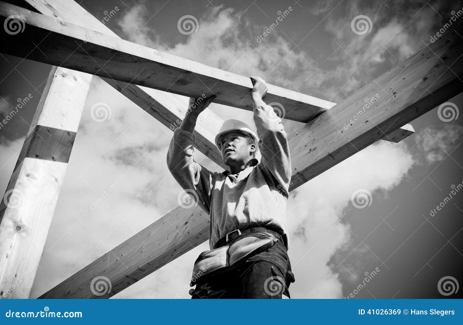 Construction Worker with Timber Stock Image - Image of lumber, real ...