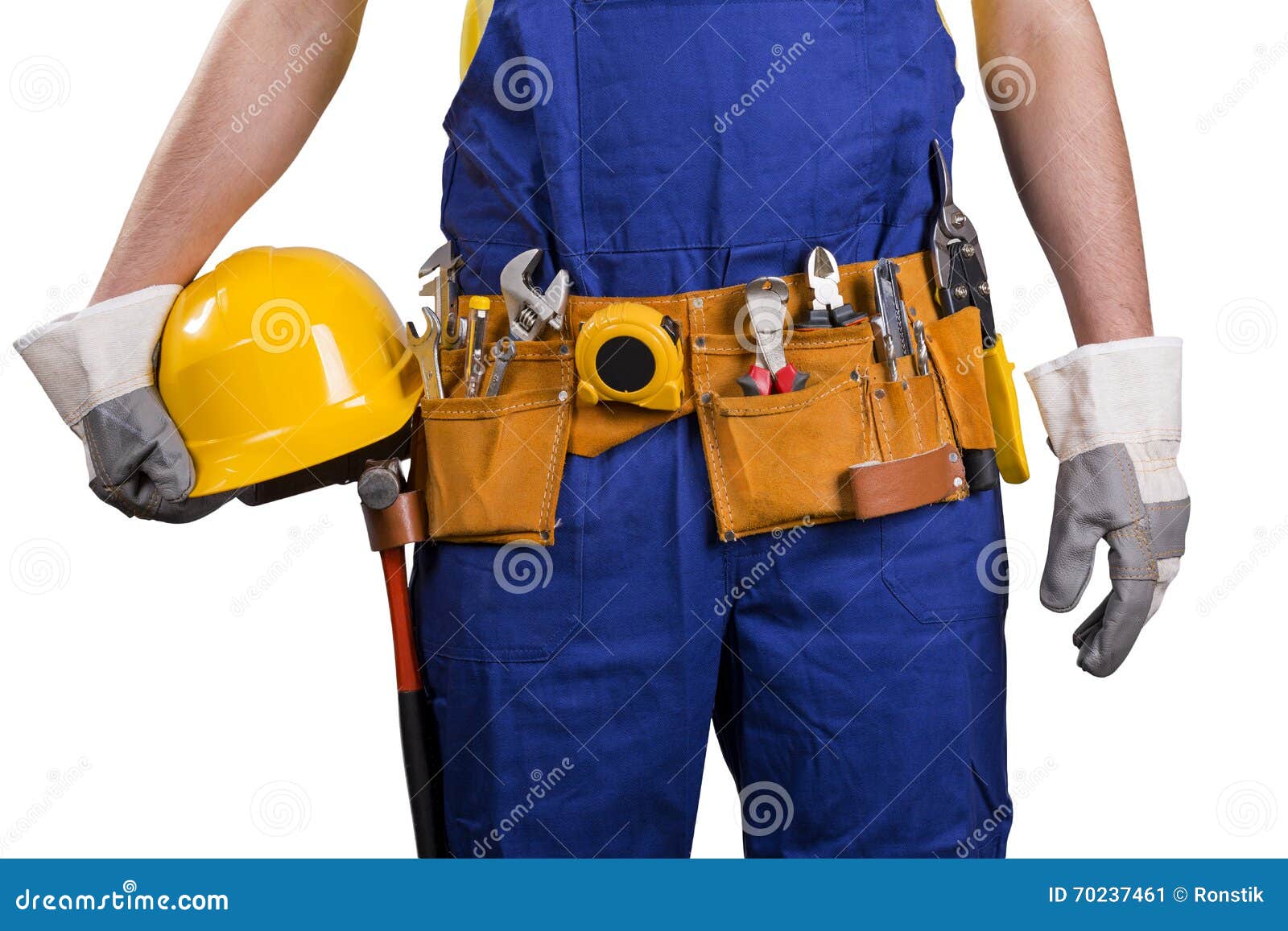 Construction Worker with Tool Belt Isolated on White Stock Image ...