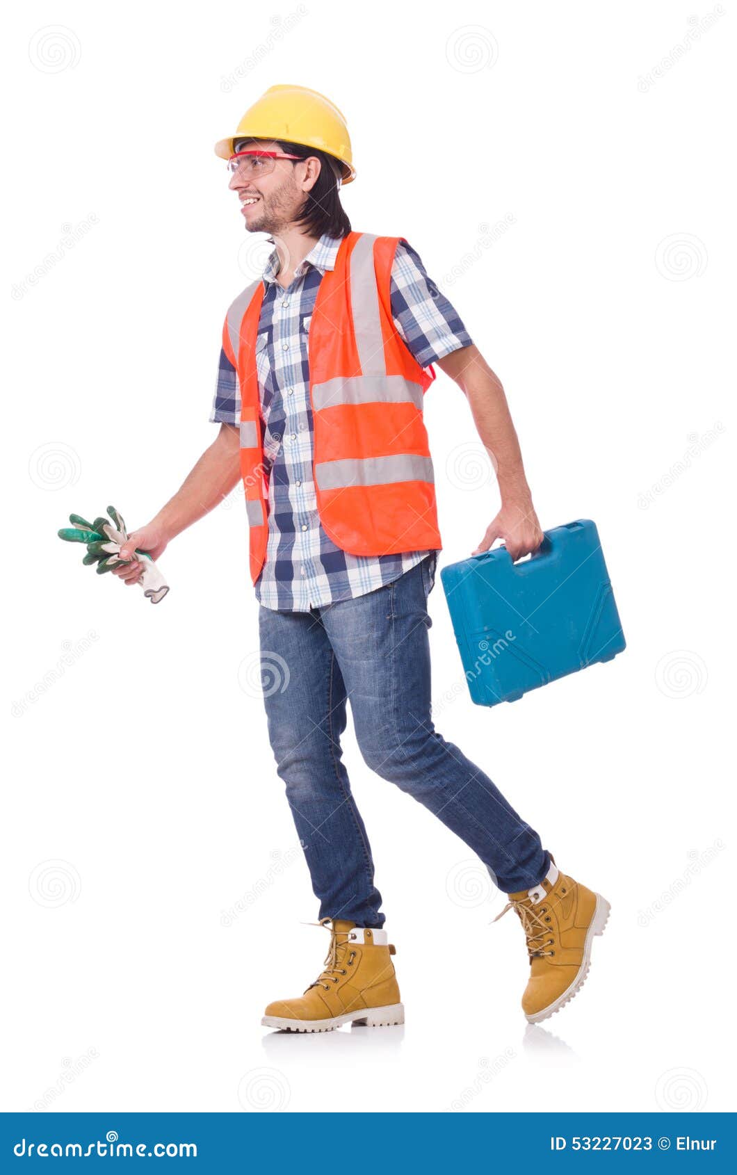 Construction Worker with Tool Box Isolated on Stock Image - Image of ...