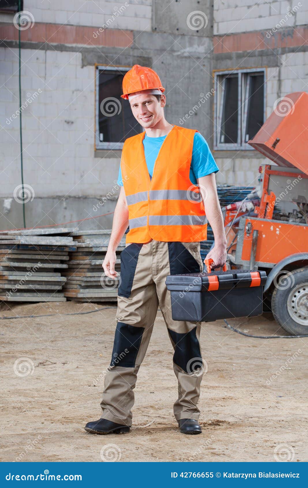 Construction Worker with Tool Box Stock Image - Image of accessories ...