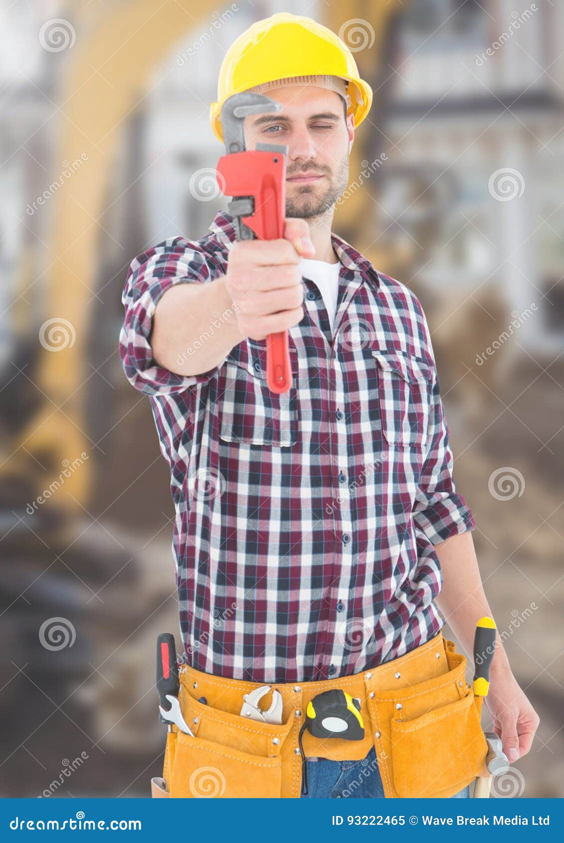 Construction Worker with Tool in Front of Construction Site Stock Image ...