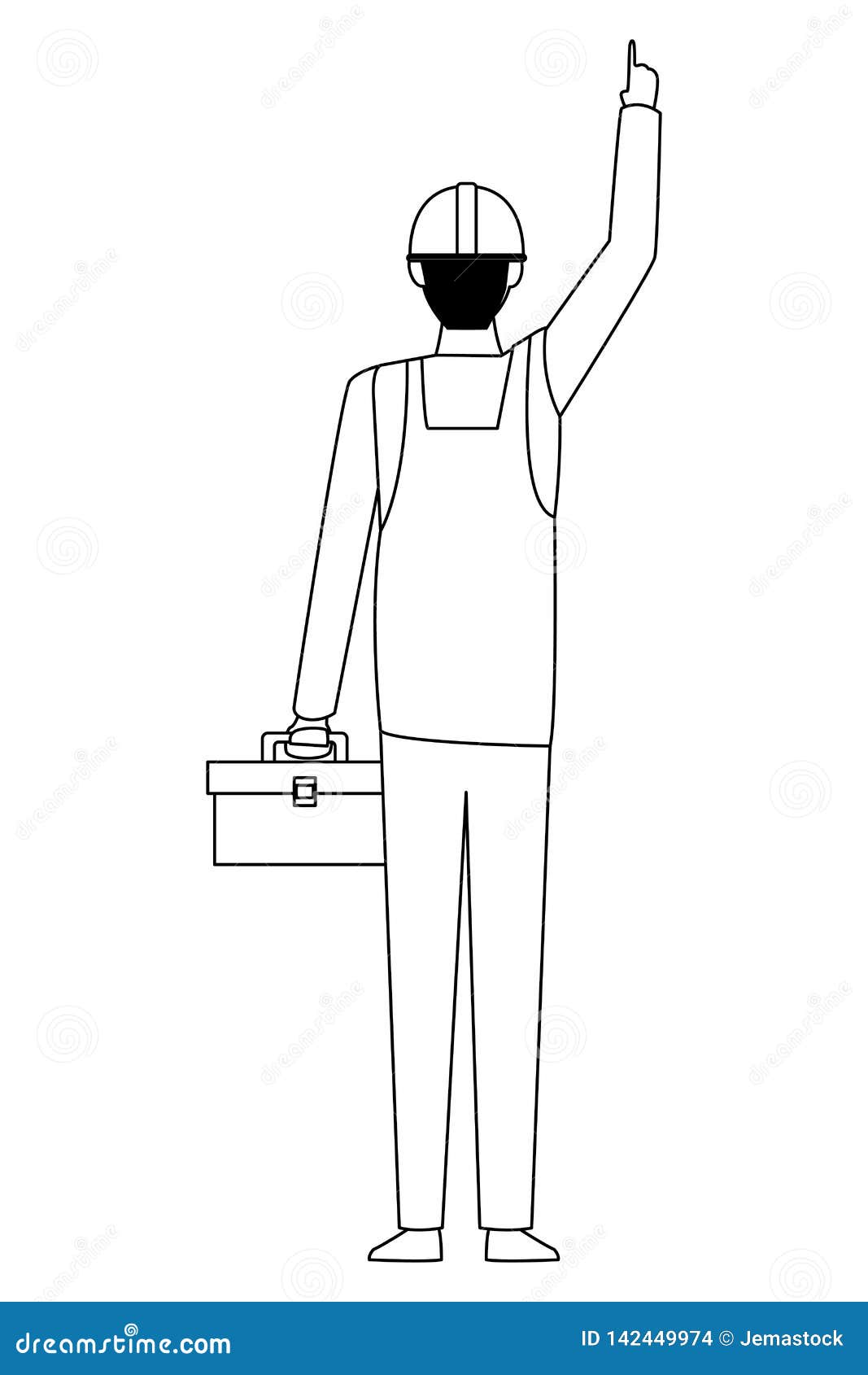 Construction Worker with Toolbox Backward in Black and White Stock ...