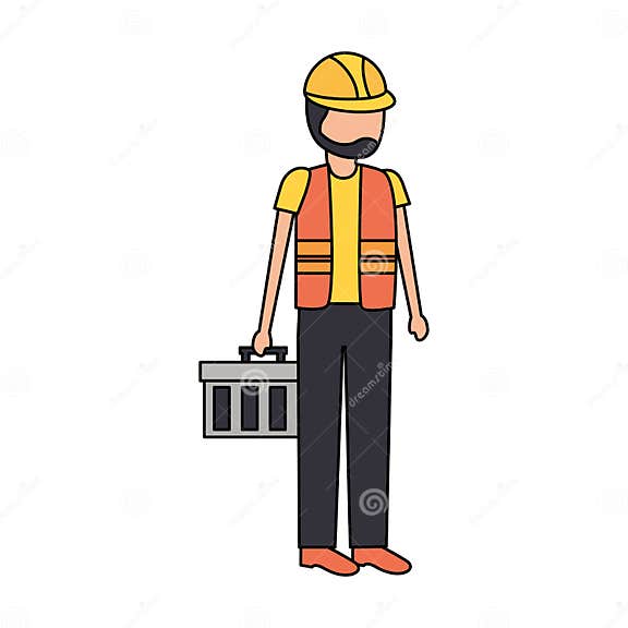 Construction Worker with Toolkit Stock Illustration - Illustration of ...
