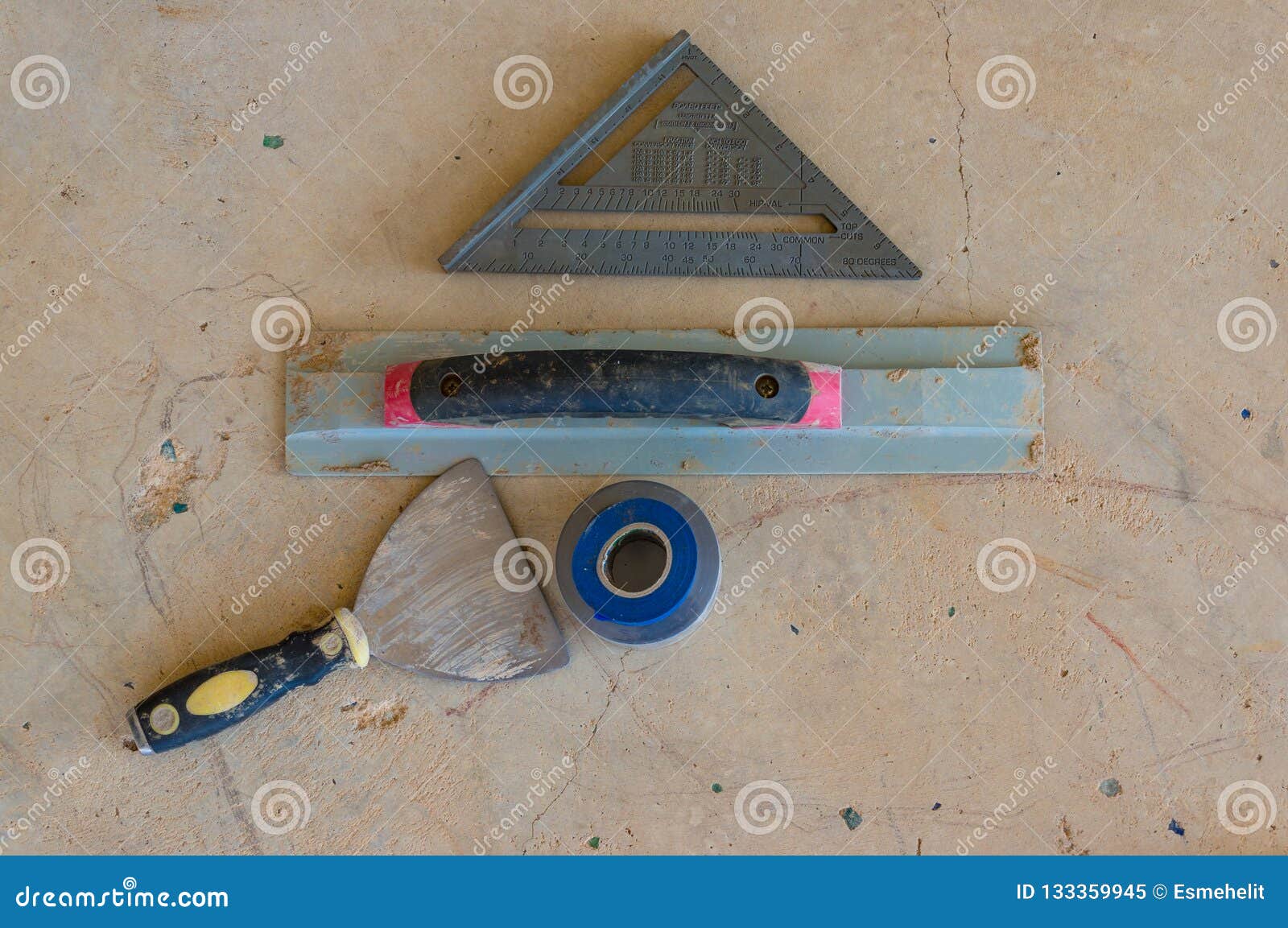 Construction Worker Tools on Concrete Floor Background Stock Image ...