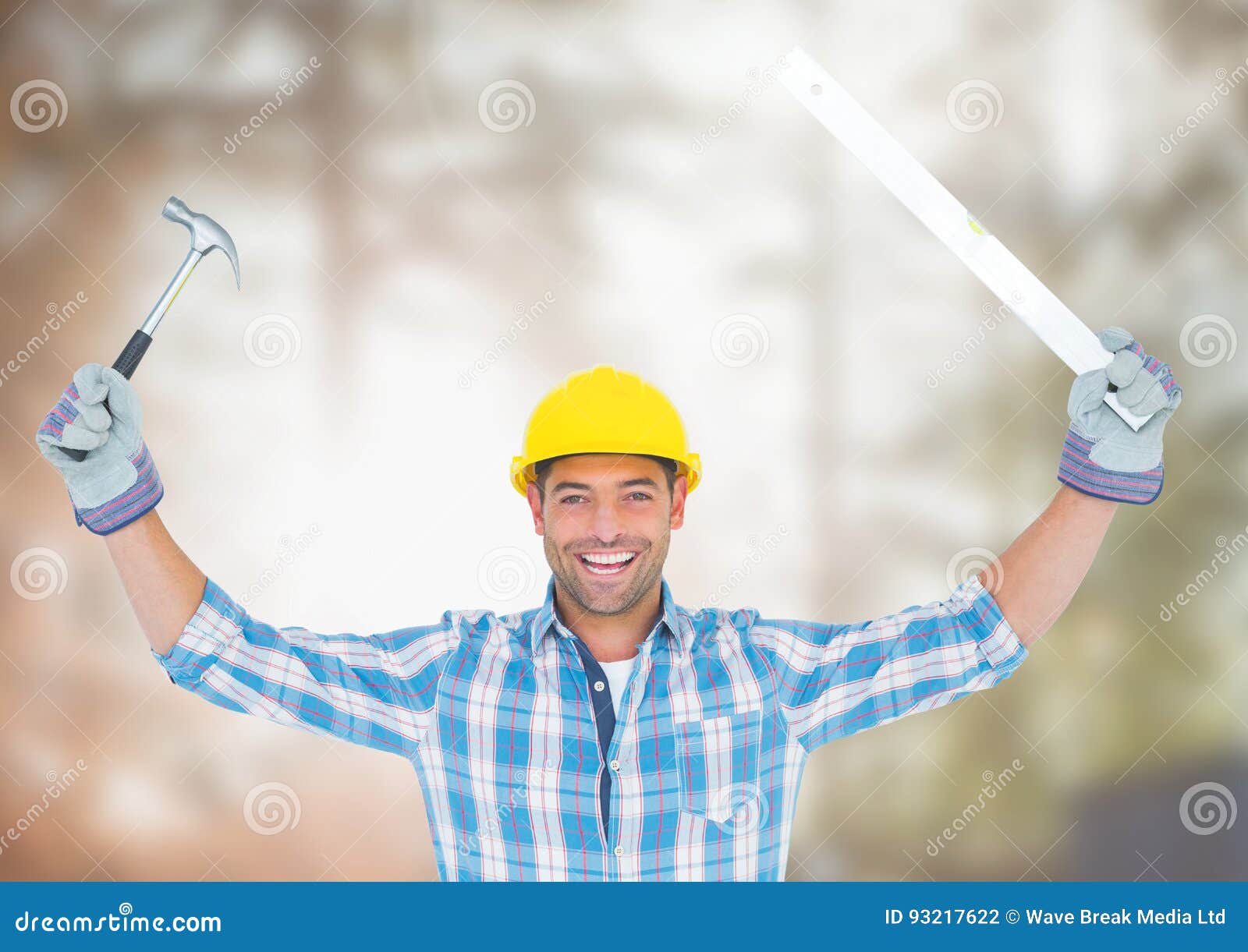 Construction Worker with Tools in Front of Construction Site Stock ...
