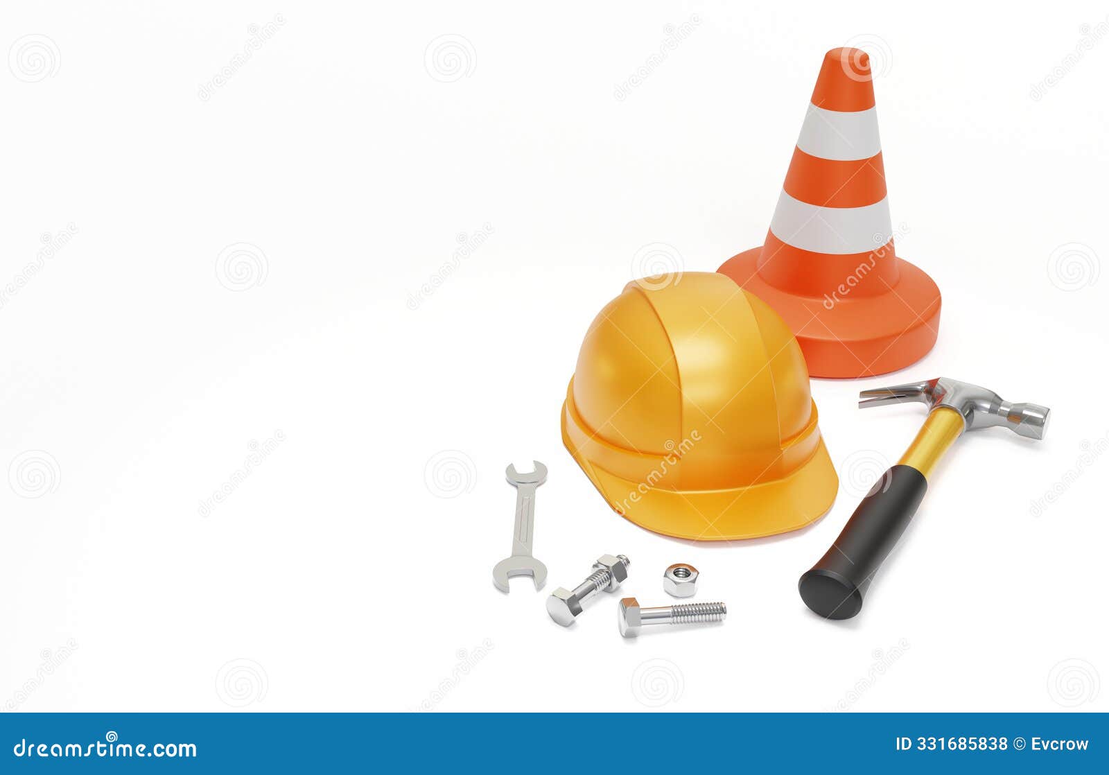 Construction Worker Tools and Hardhat Isolated on White Background ...