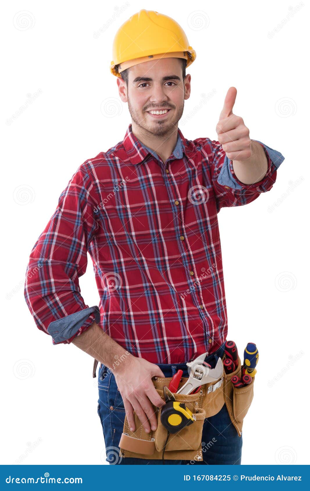 Construction Worker with Tools and Helmet Isolated Stock Image - Image ...