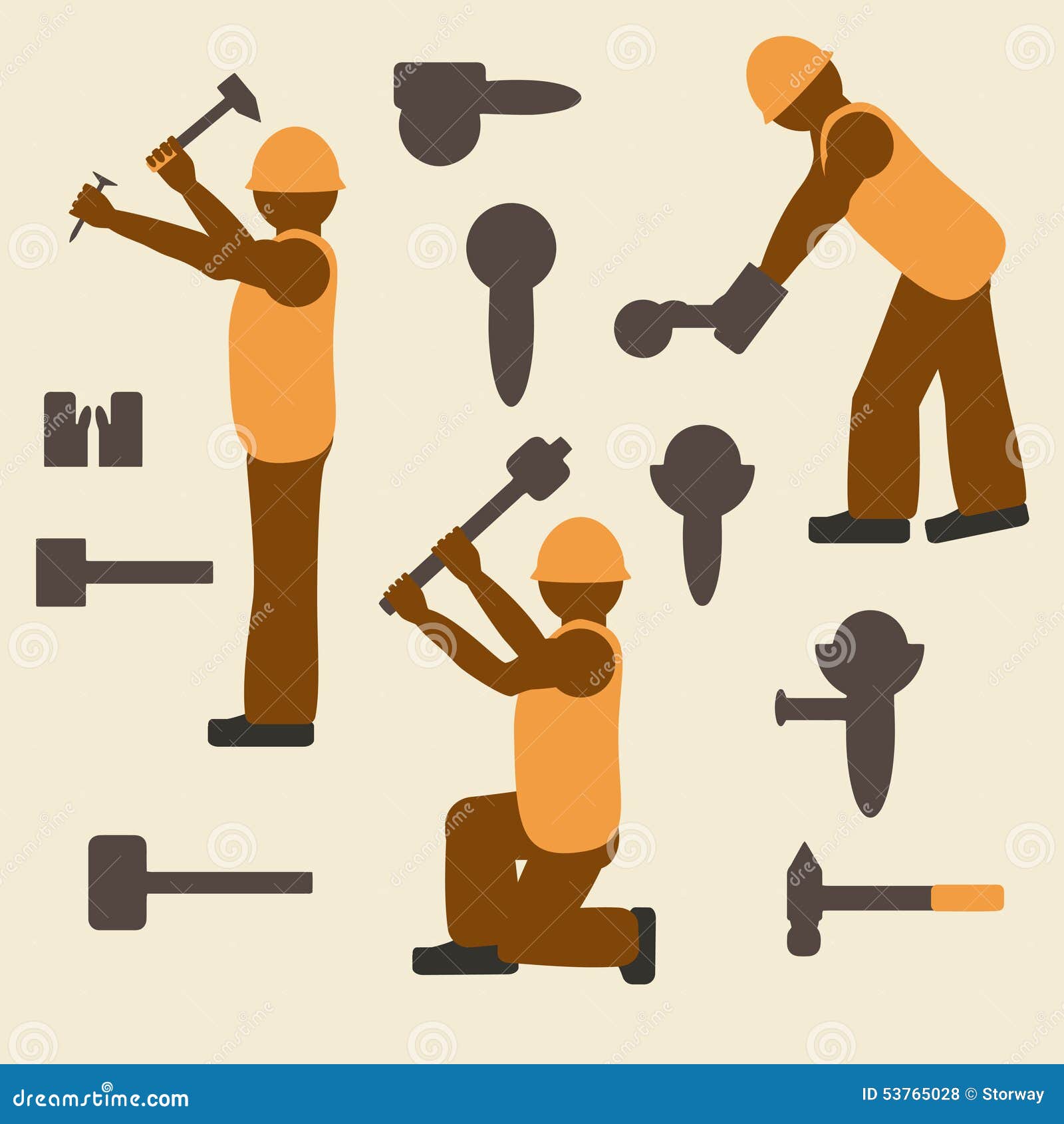 Construction Worker and Tools Silhouette Icons Set. Design Suitable and ...