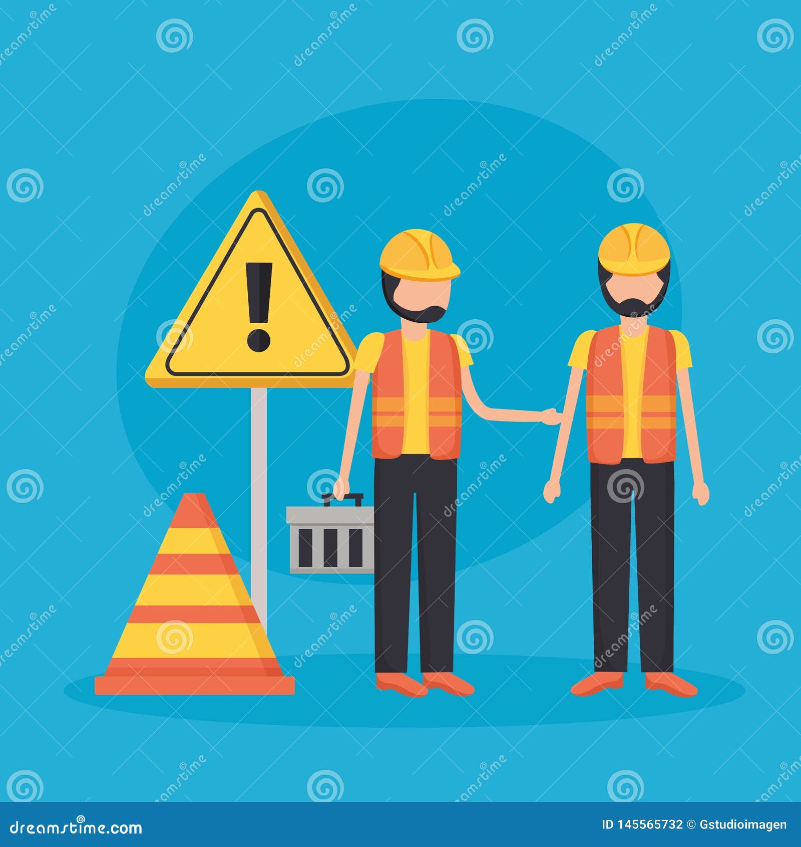 Construction Worker Traffic Caution Sign Stock Vector - Illustration of ...