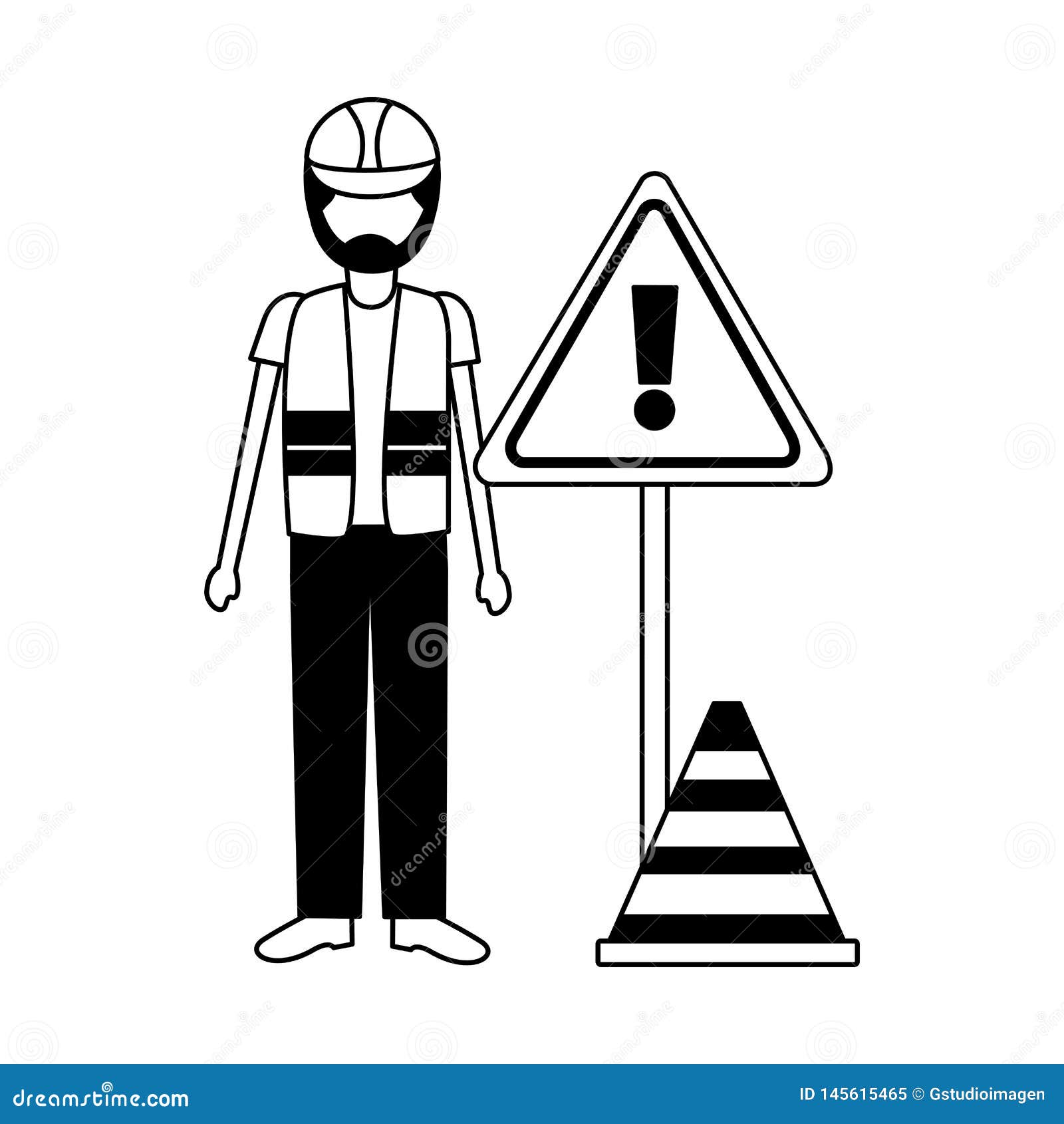 Construction Worker Traffic Caution Sign Stock Illustration ...