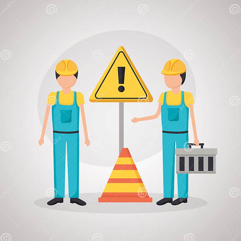 Construction Worker Traffic Caution Sign Stock Illustration ...