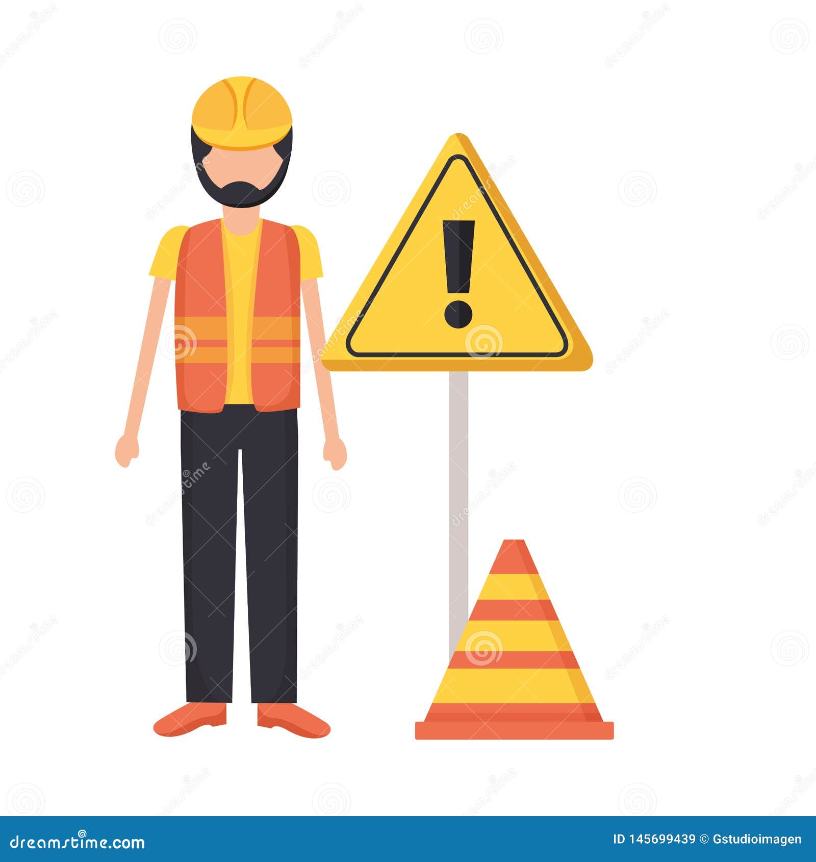 Construction Worker Traffic Caution Sign Stock Illustration ...