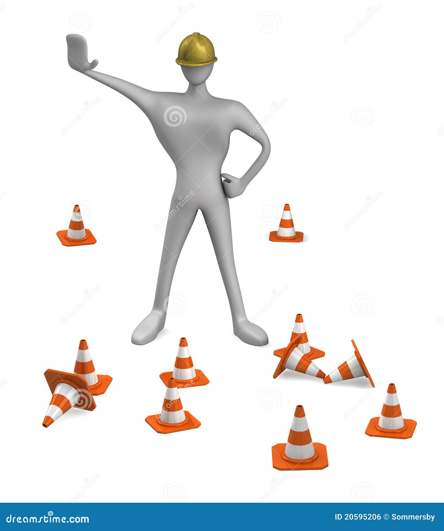 Construction Worker with Traffic Cones Stock Illustration ...