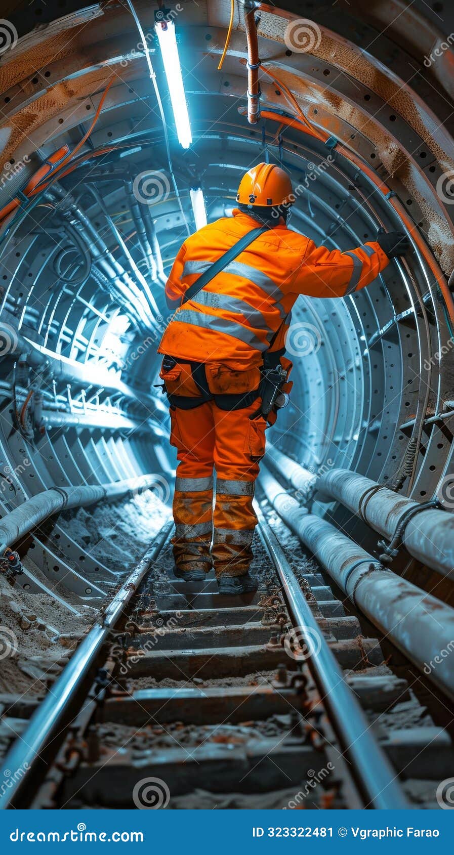 Construction Worker in a Tunnel, Inspecting the Structure, Underground ...