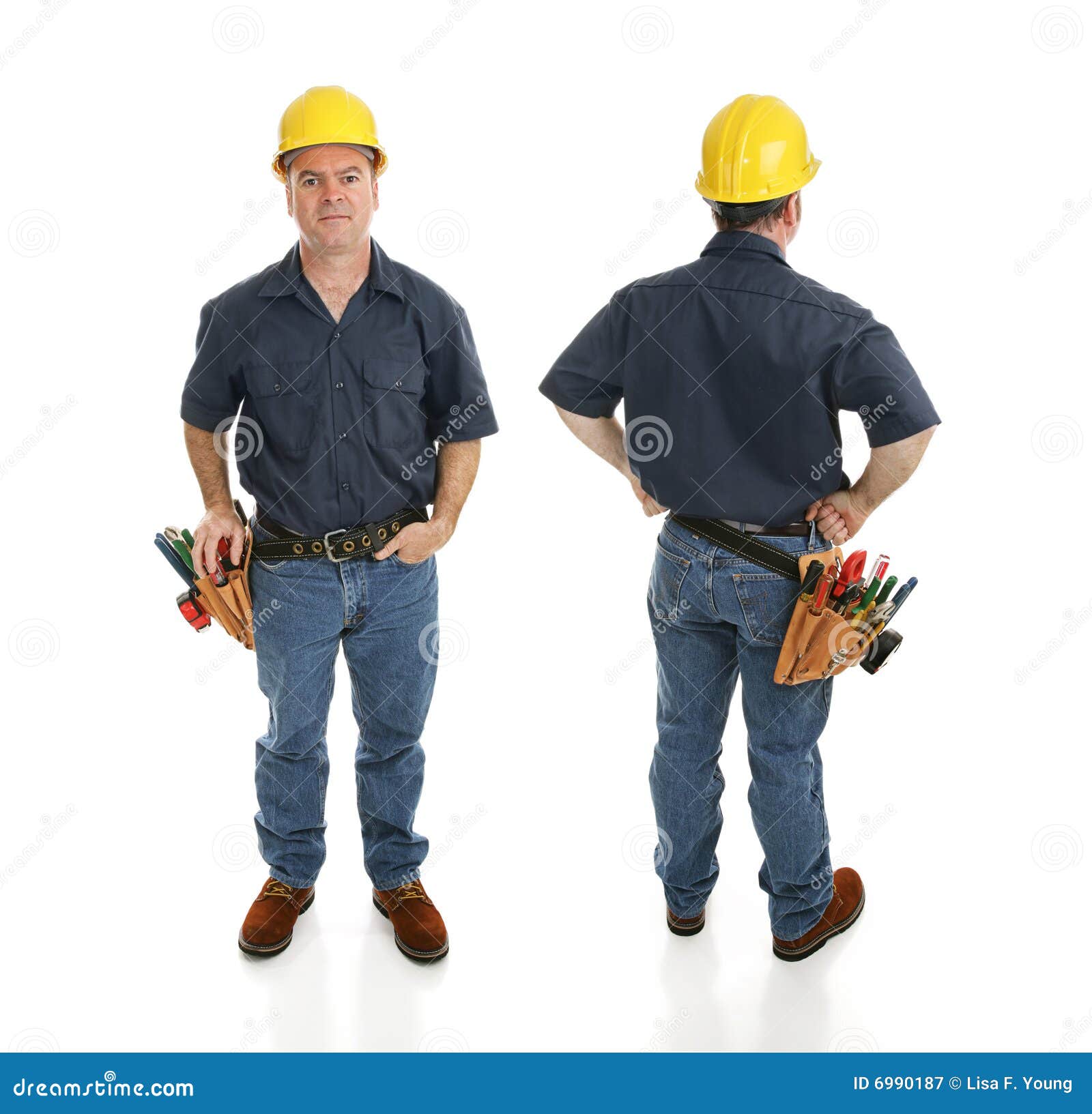 Construction Worker Two Views Stock Image - Image of building, blue ...