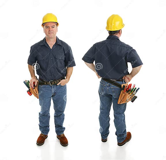 Construction Worker Two Views Stock Image - Image of building, blue ...