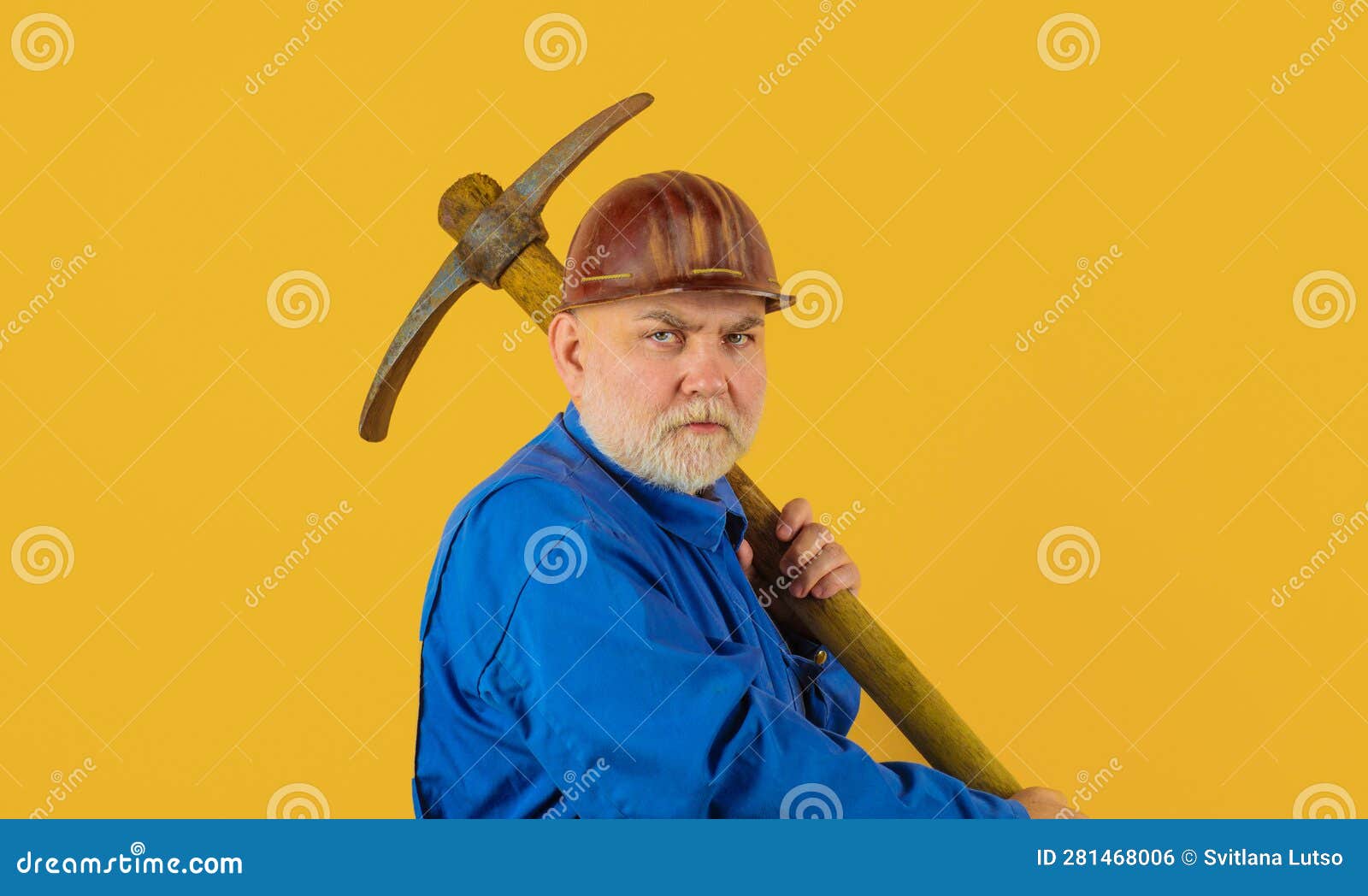 Construction Worker in Uniform with Pickaxe. Miner Man with Pickaxe ...