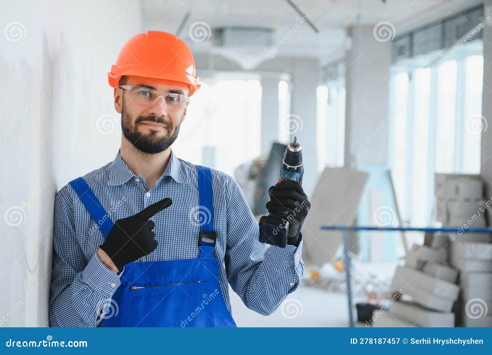 Construction Worker Use a Drill Bit Stock Image - Image of work ...