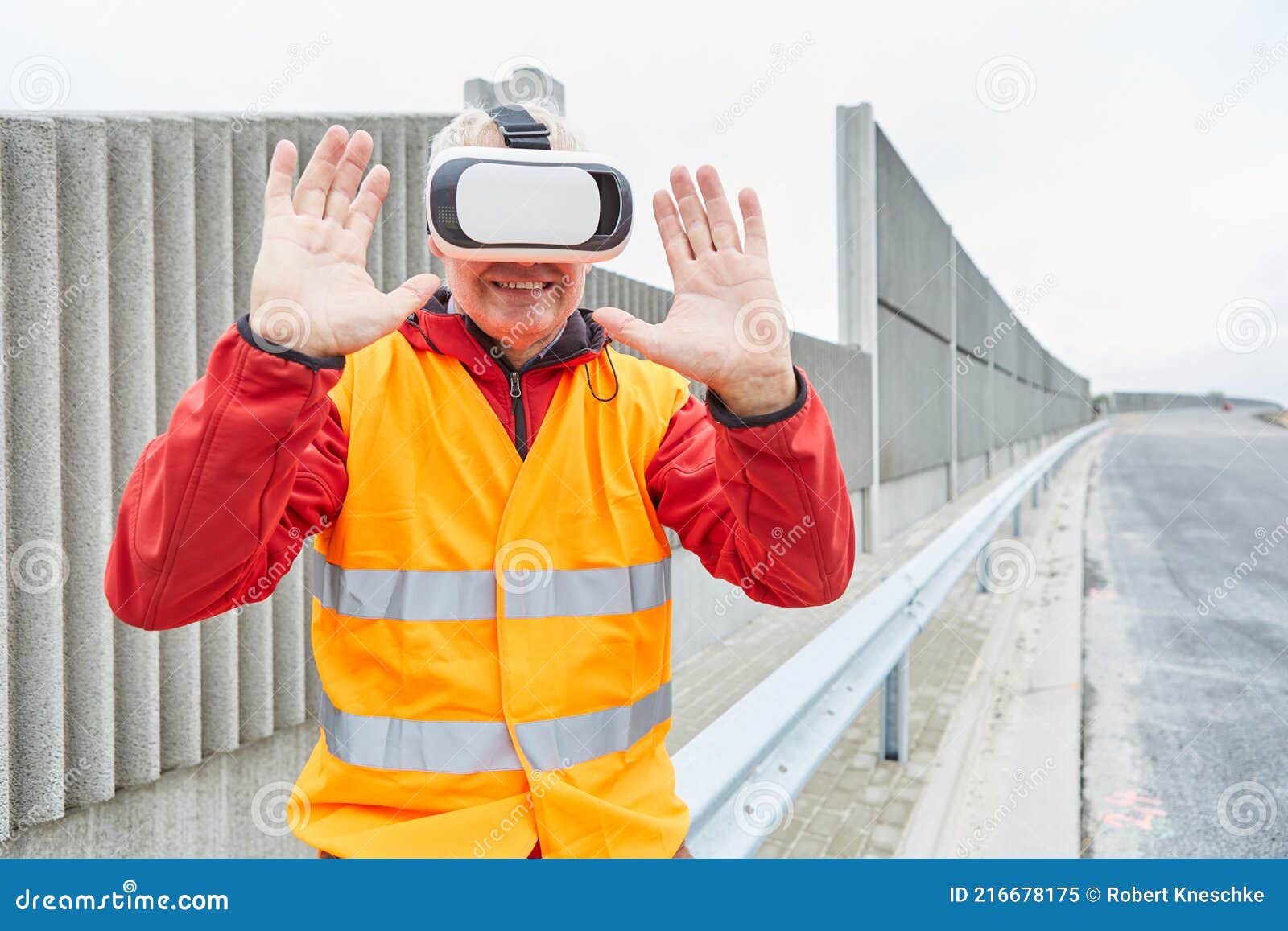 Construction Worker Uses Visualization through VR Glasses Stock Image ...