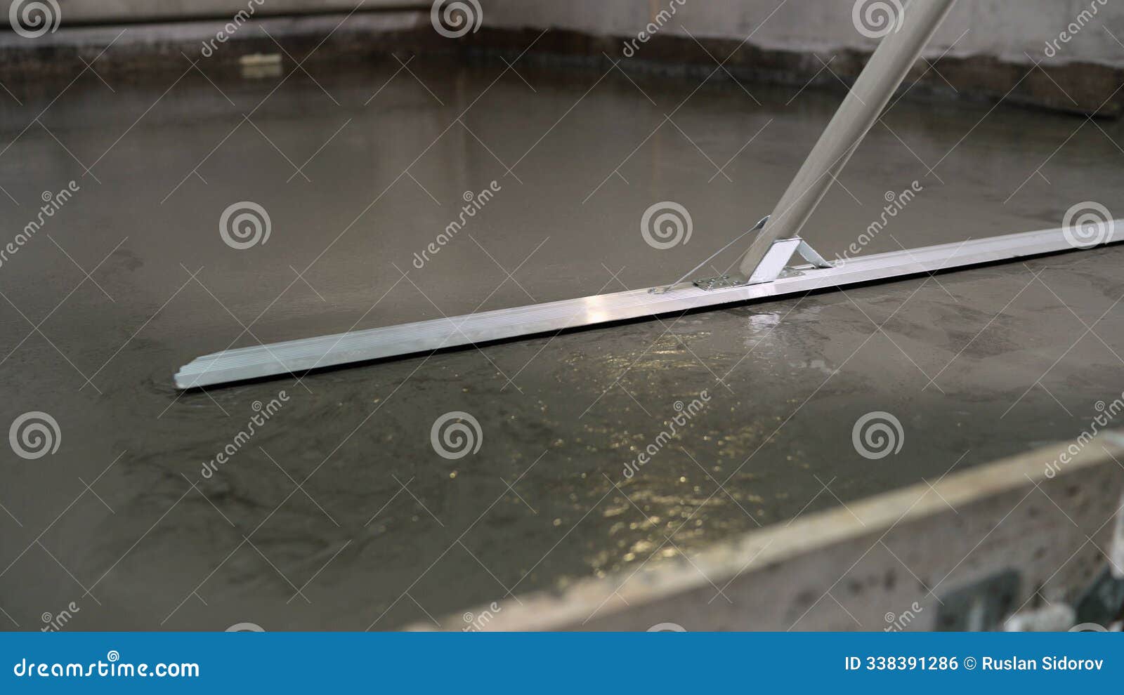 Construction Worker Leveling Concrete Slab with Bull Float Stock Photo ...